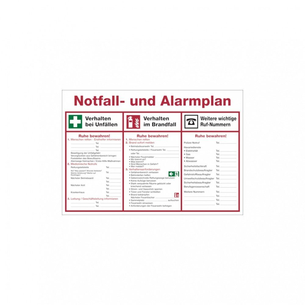 Dreifke Hinweisschild Dreifke® Aushang, Notfall- und Alarmplan, PVC, 595x410 mm, 1 Stk