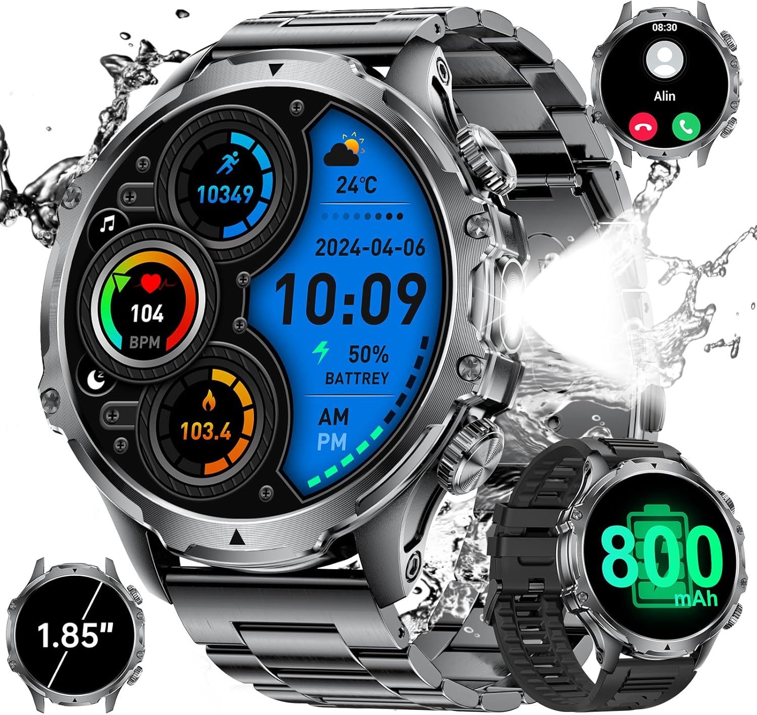 HIRREO FV15-A-XW-JX-FR Smartwatch (4,6 cm, android ios), Smartwatch mit großem Display Bluetooth ...