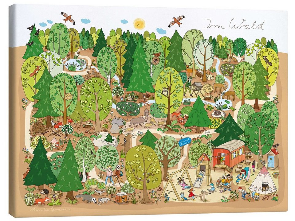 Posterlounge Leinwandbild Mascha Greune Wimmelbild Im Wald