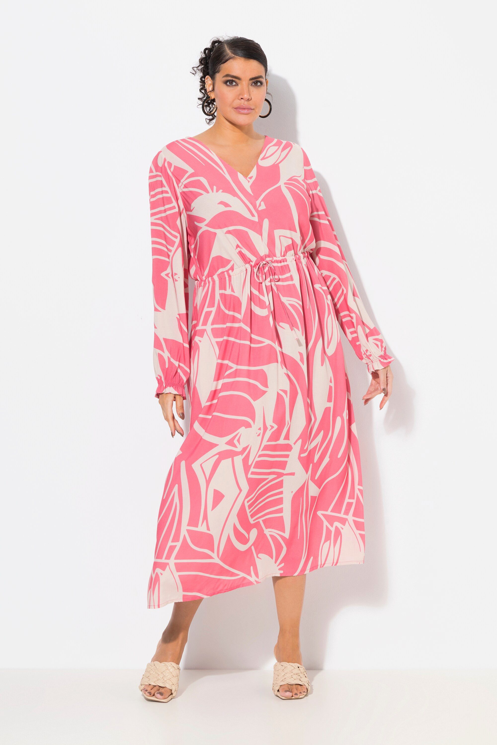 Ulla Popken Maxikleid Maxikleid A Linie V Ausschnitt Langarm