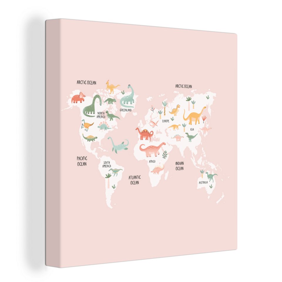 Onemillioncanvasses® Leinwandbild Weltkarte Kinder Dinosaurier 1