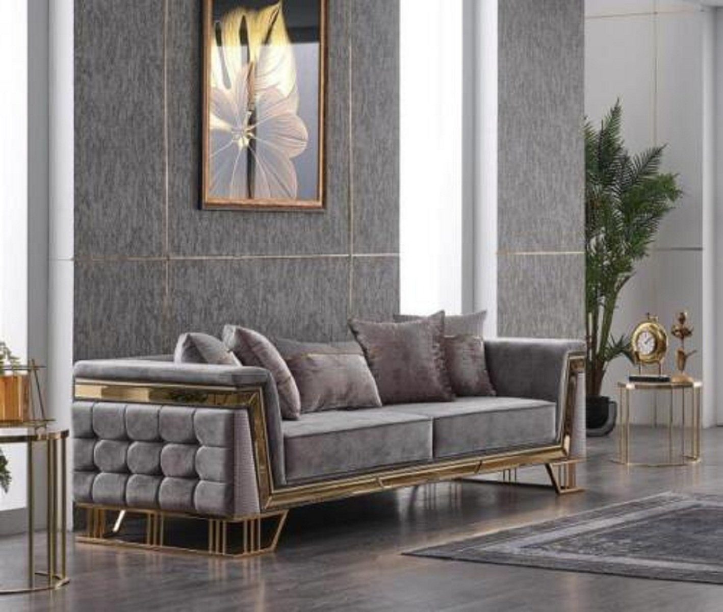Jvmoebel 3 Sitzer Grauer Dreisitzer Wohnzimmercouch Designer Textil
