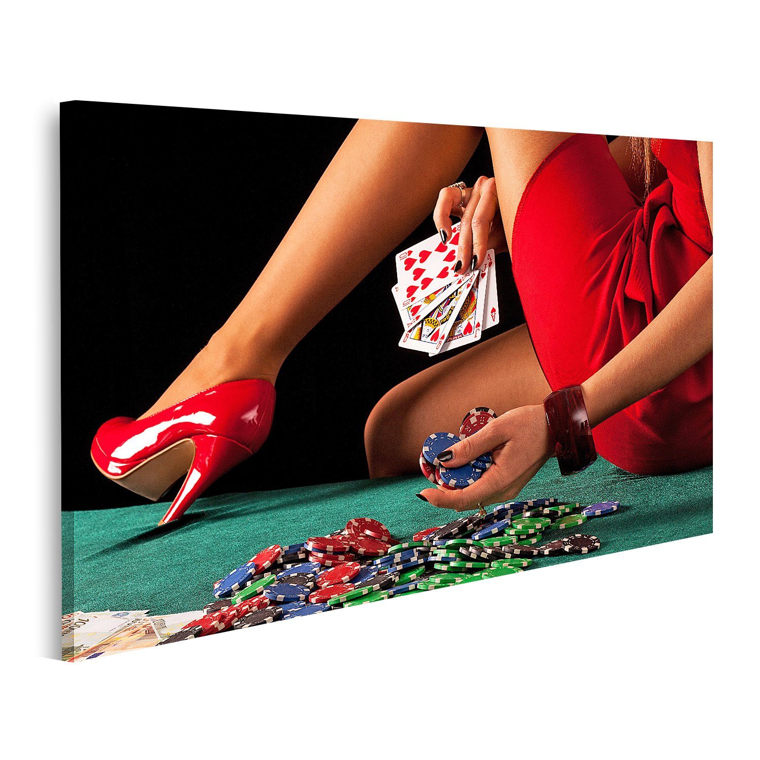 islandburner Leinwandbild Bild auf Leinwand Eine sexy spielende Frau mit einem Poker Royal Flush