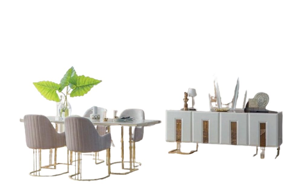 Jvmoebel Esszimmer Set Esszimmer Garnitur Edelstahl Esstisch 6x Stühle