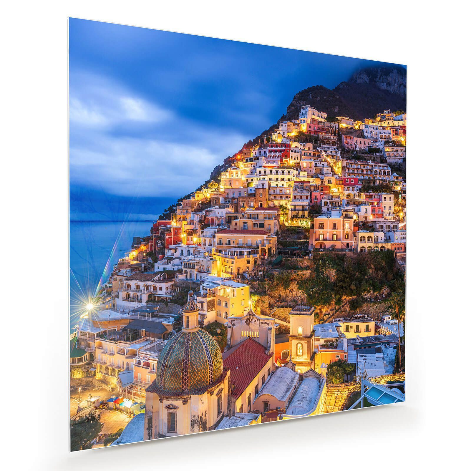 Primedeco Glasbild Wandbild Quadratisch Positano Amalfiküste Abend
