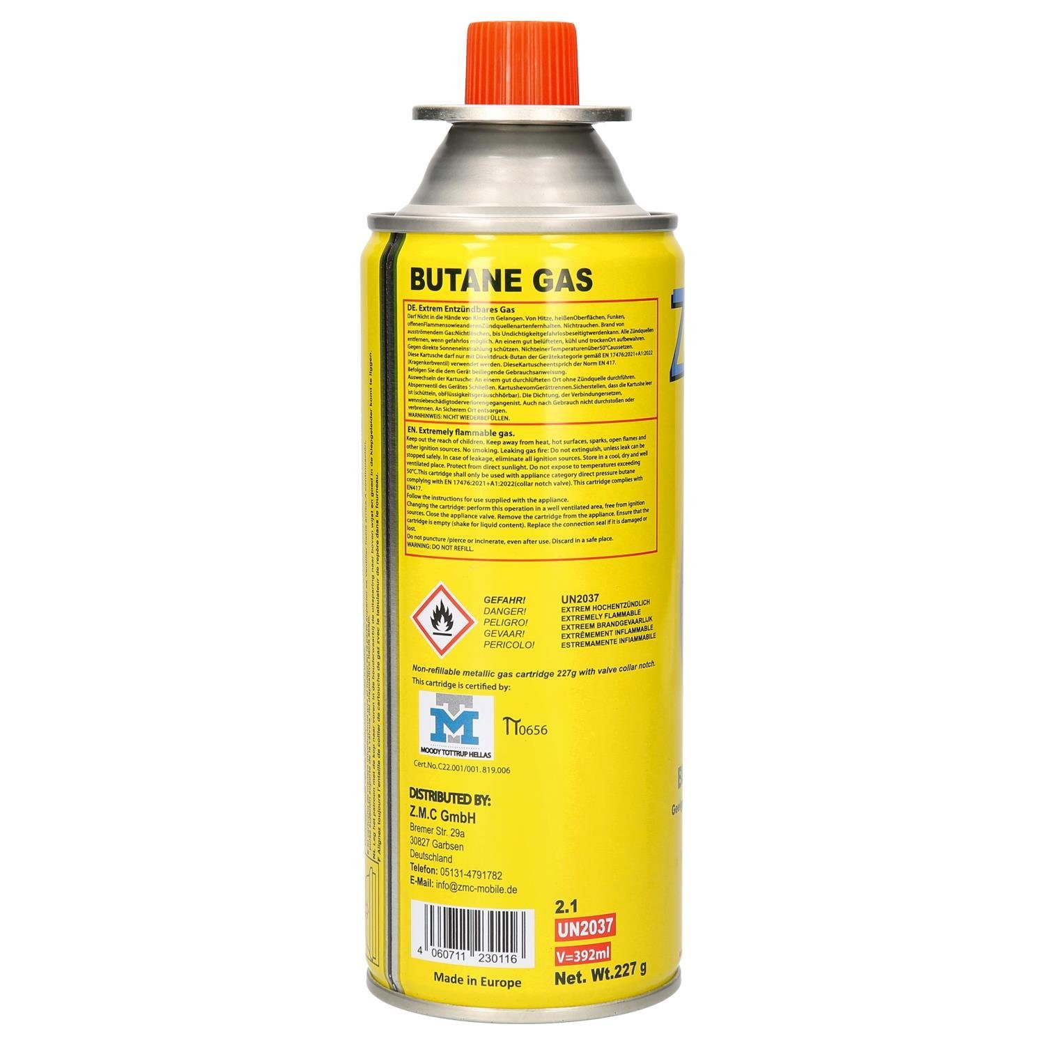 ZMC Gaskartusche Butan Gas Kartusche 227g Butangas Bajonett-Anschluss ...