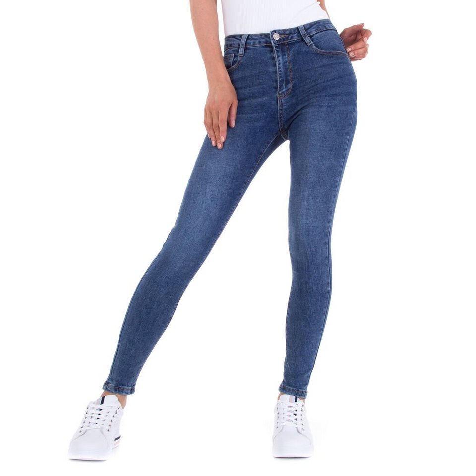 Ital Design High Waist Jeans Damen Freizeit Jeansstoff Stretch High