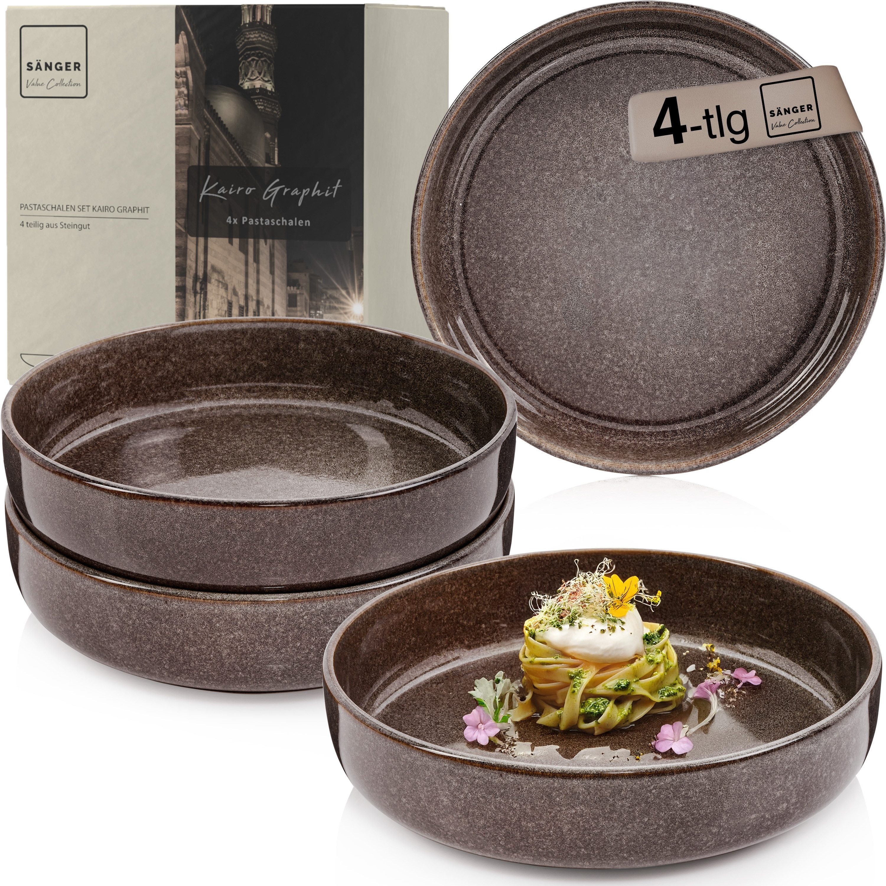 SÄnger Speiseteller Kairo Graphit 4 St 4 Tlg Pastaschalen Set
