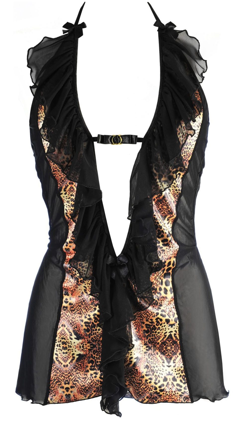 Axami Babydollkleid Neckholder-Dessous mit Animal-Print & Rüschen