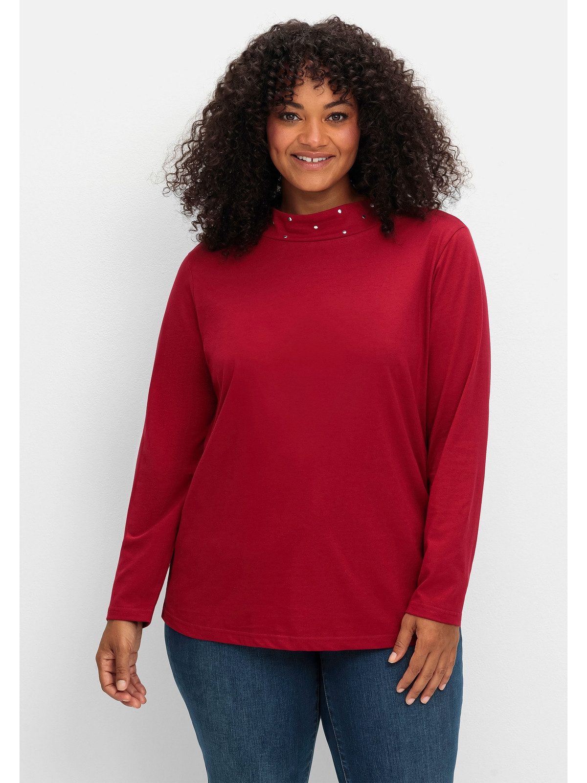 Sheego Langarmshirt Große Größen Mit Stehkragen Und Glitzerdetails