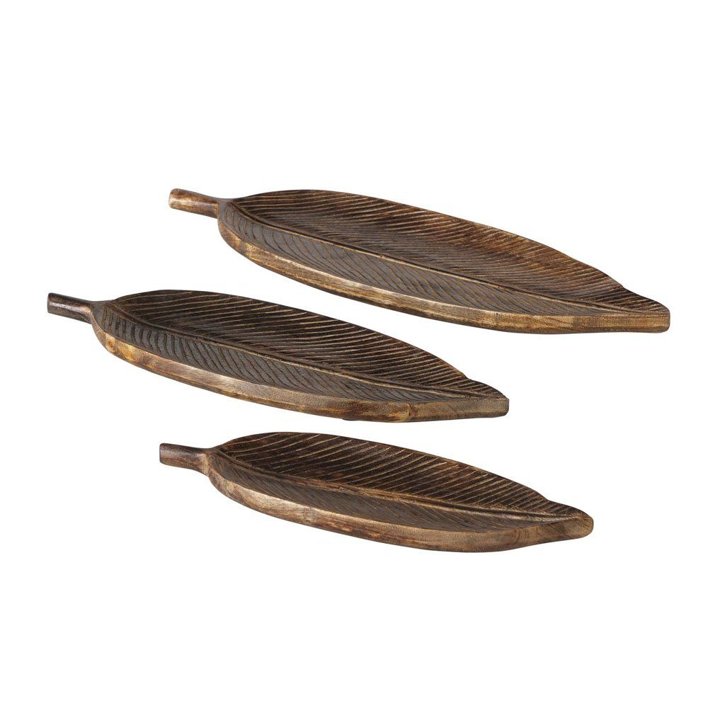 Boltze Dekotablett 3tlg Holztablett Leafy Braun Aus Mangoholz