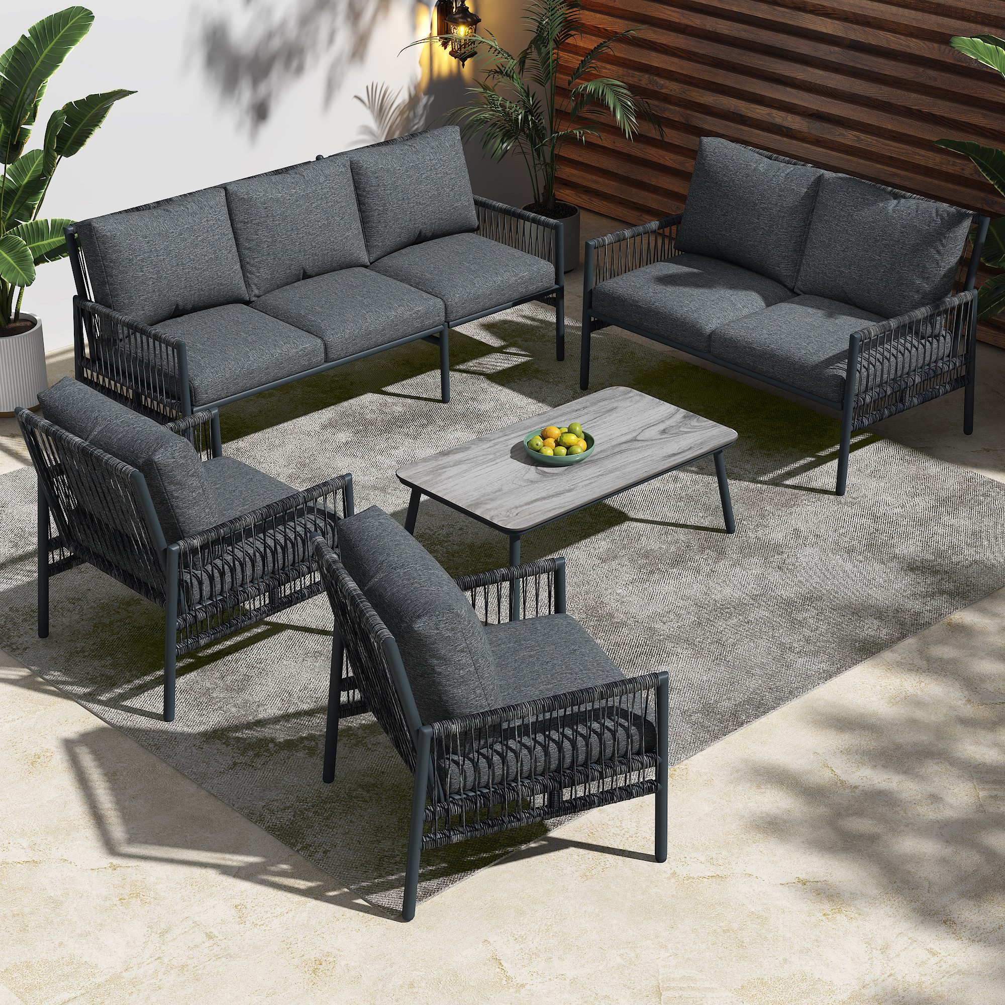 Flieks Gartenlounge Set 7 Sitzer Rattan Gartenmöbel Balkonmöbel Sofa2