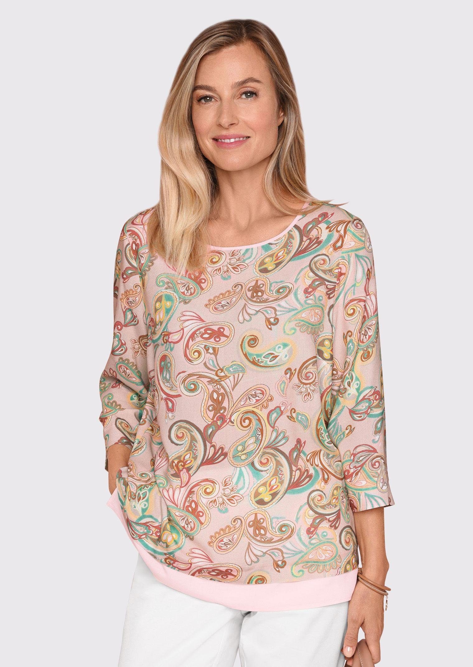 Goldner Druckbluse Kurzgröße Fantastische Druckbluse Aus Viskose