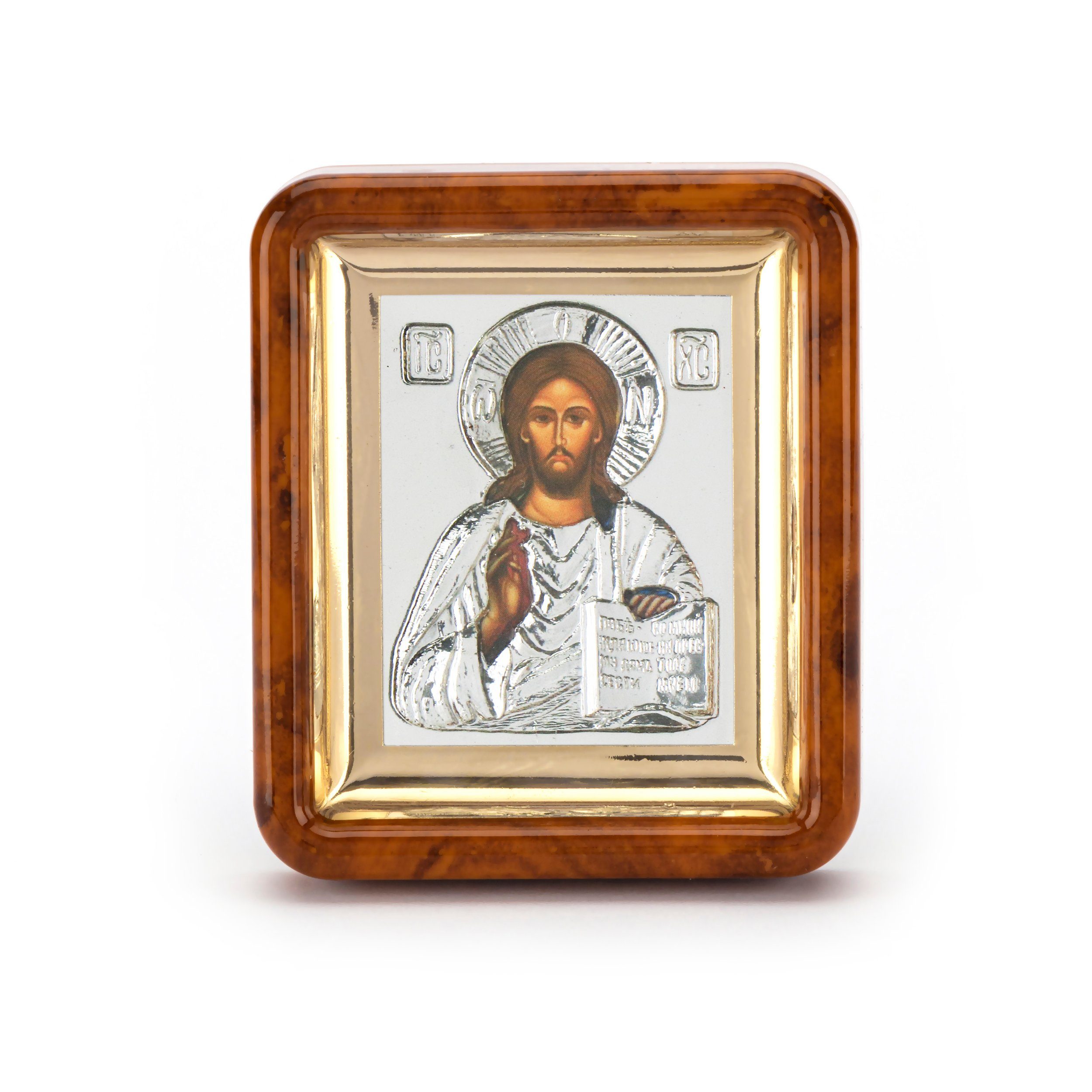 NKlaus Holzbild Jesus Christus Ikone in Rahmen mit Plexiglass 7x6c