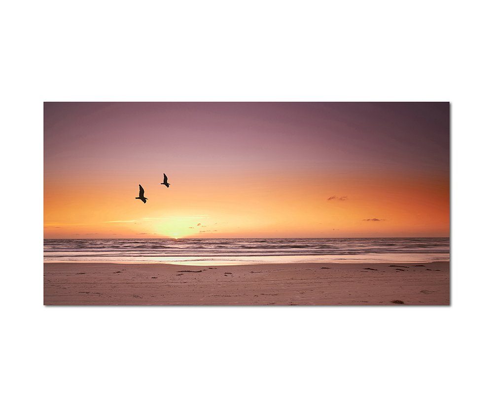 Sinus Art Leinwandbild 120x60cm Strand Meer Möwen Himmel Sonne