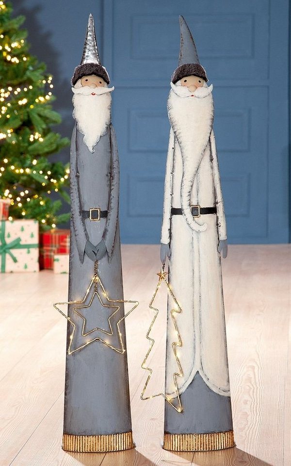 Gilde Dekoobjekt 2er Set Metall Led Santa Ein Leuchtendes Duo Für