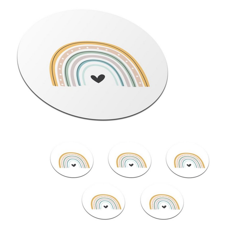 Muchowow Glasuntersetzer Regenbogen Herz Tupfen Pastell Kinder