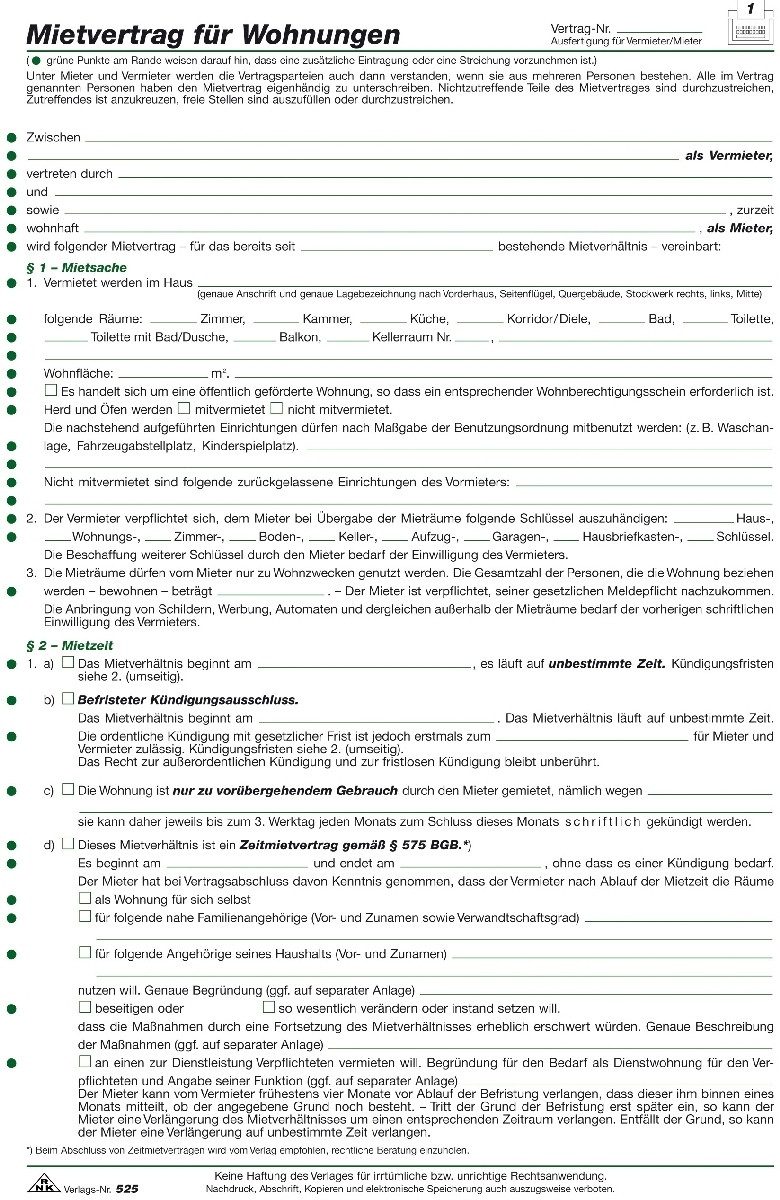 RNK Verlag Formularblock Mietvertrag für Wohnungen ausführlich A4