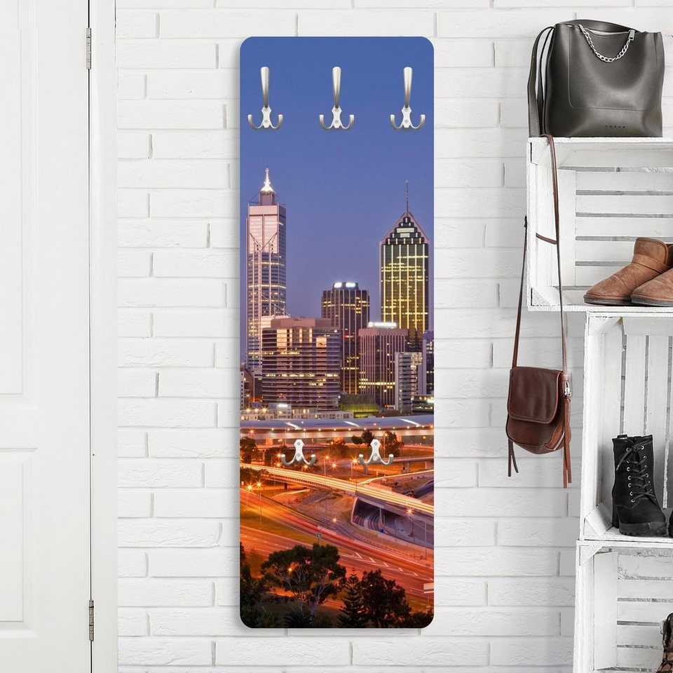 Bilderdepot24 Garderobenpaneel Orange 3d Optik Städte Skyline Perth