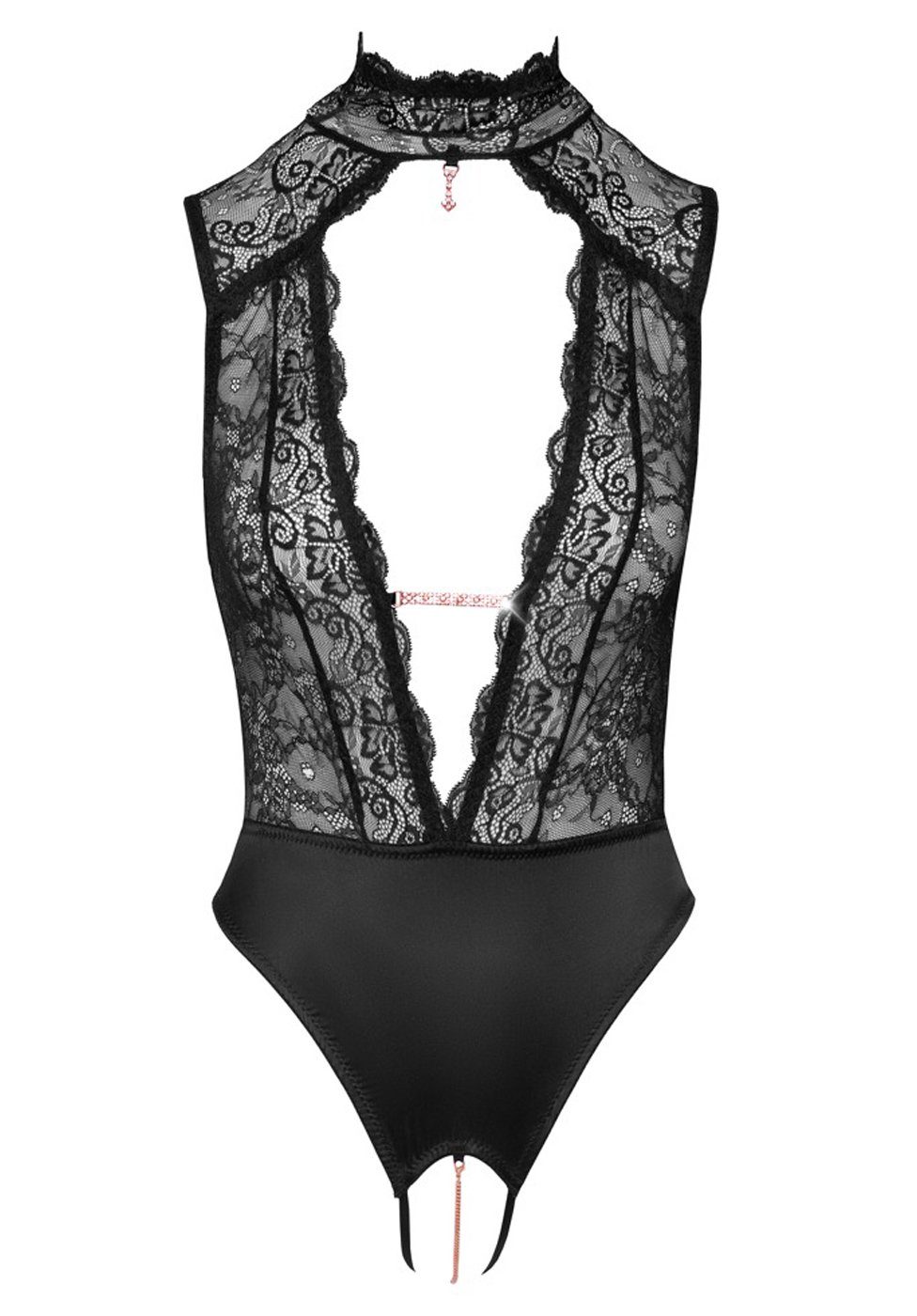 Abierta Fina Body Spitzen-Body mit Ketten - schwarz