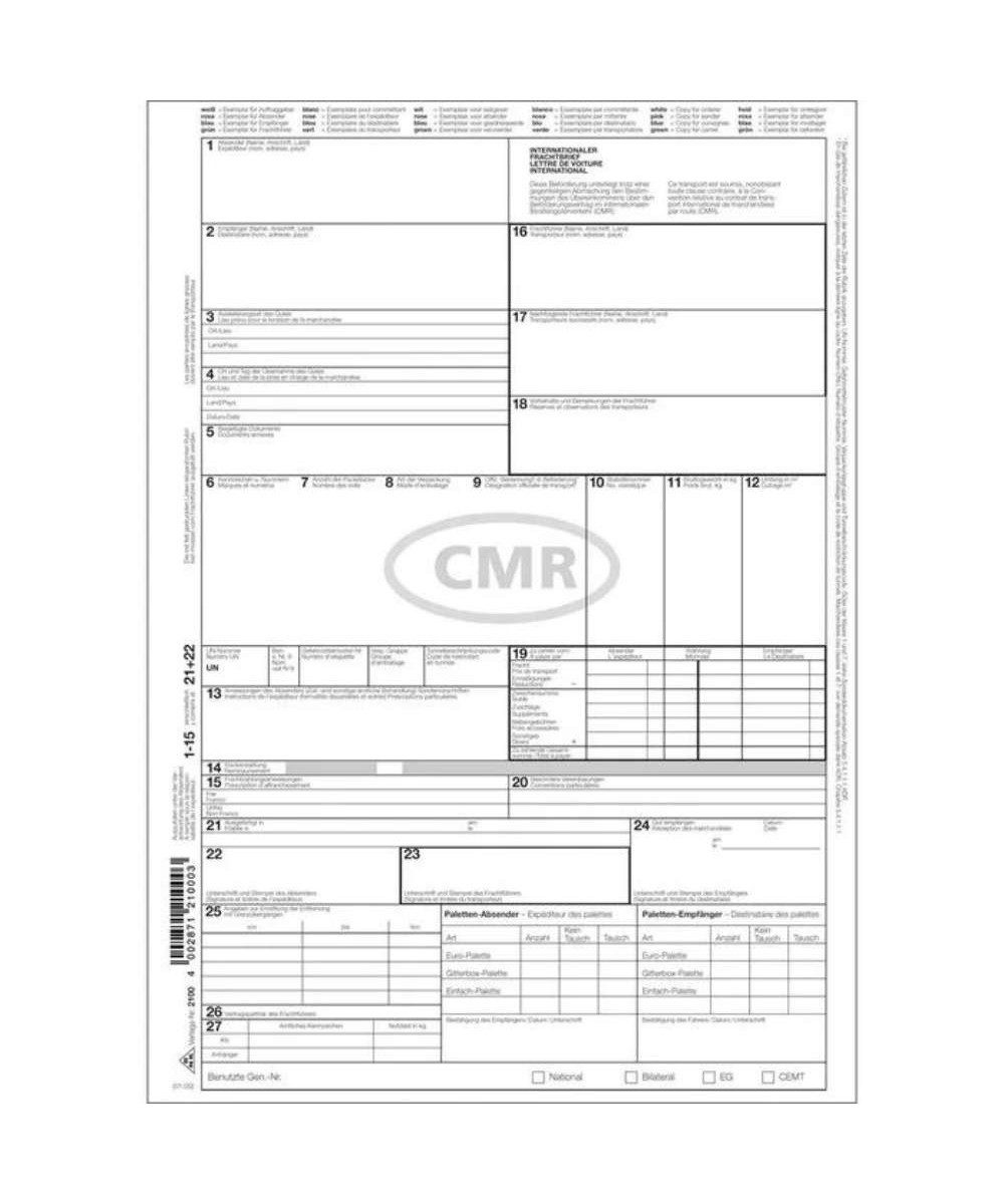 RNK Briefpapier RNK Frachtbrief 2100 CMR, Auszufüllen bei internationalen Transporten mit ...