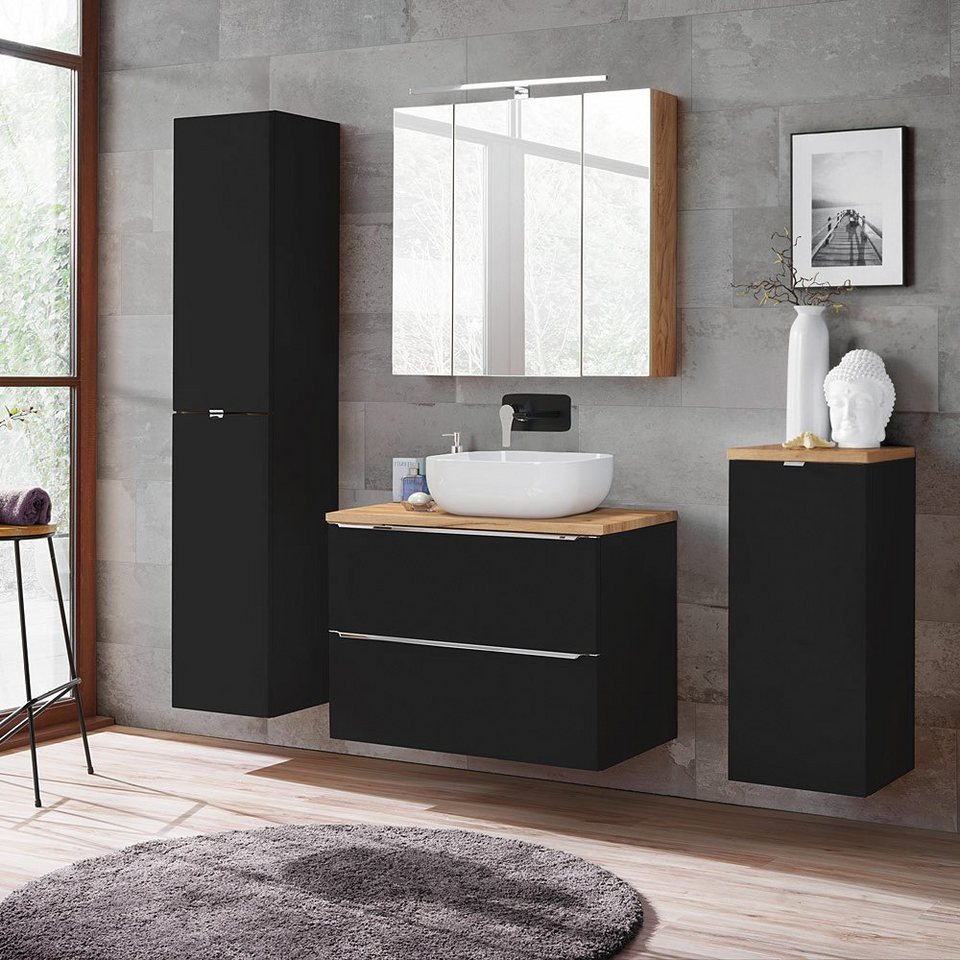 Lomadox Badmöbel Set Toskana Black 56 Spar Set 7 St 7 Tlg Mit