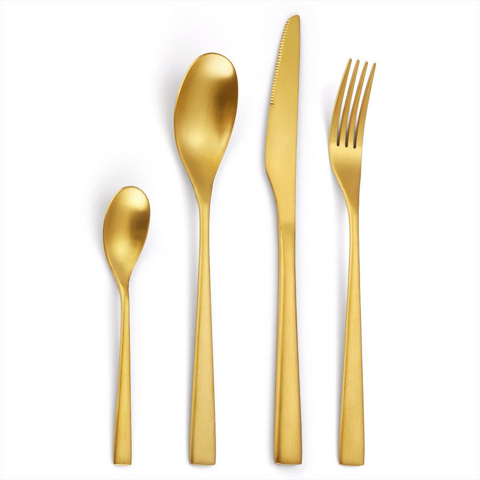 Kinglux Besteck Set 48teilig Besteckset Matt Gold Essbesteck Set Mit