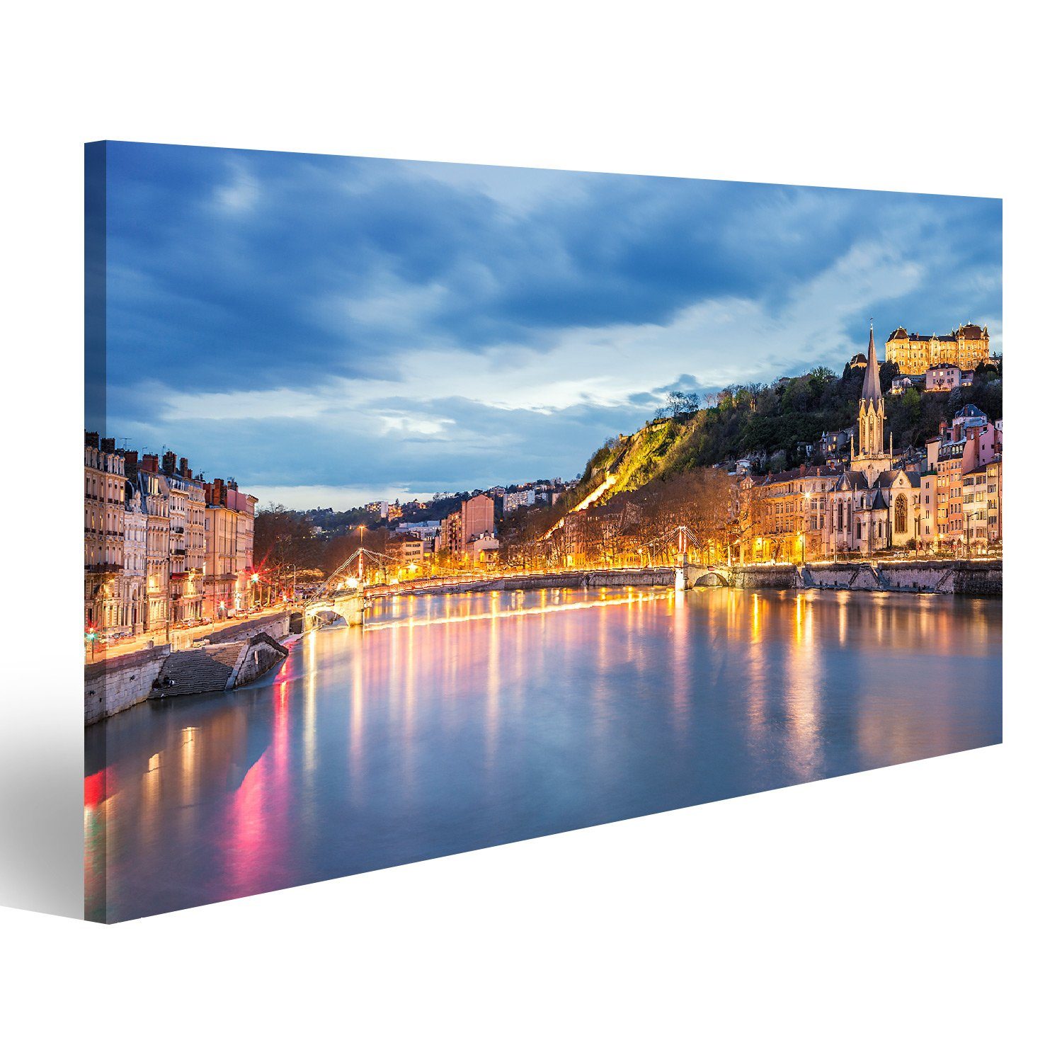 islandburner Leinwandbild »Bild auf Leinwand Ansicht Saone Fluss Lyon Stadt Abend Frankreich ...