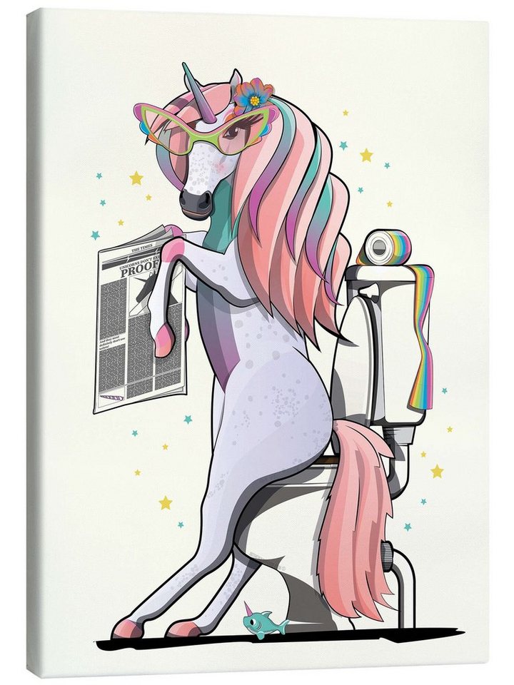 Posterlounge Leinwandbild Wyatt9 Einhorn Auf Der Toilette Badezimmer