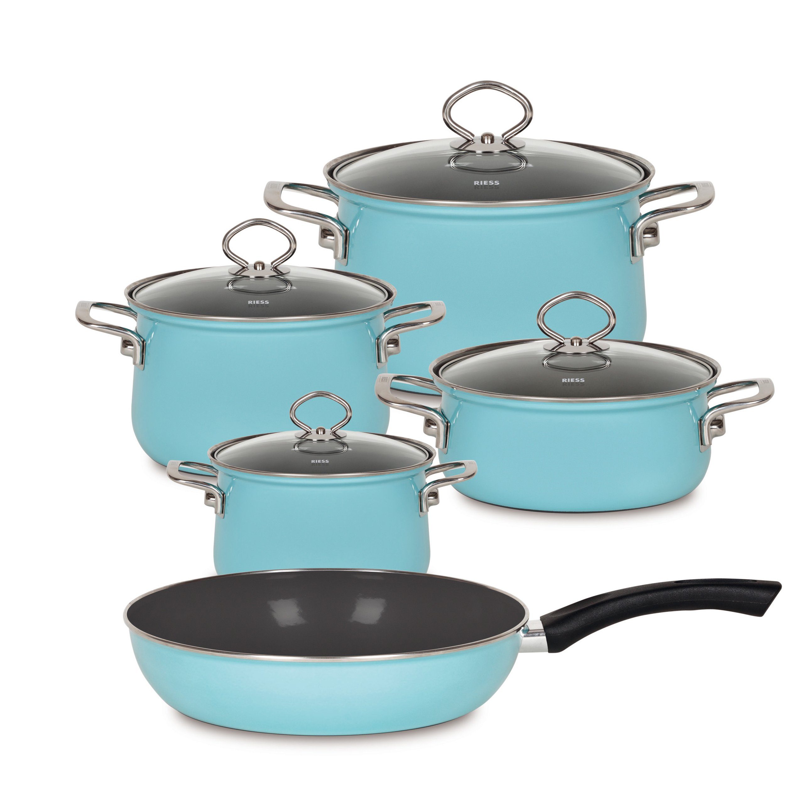Riess Topf Set Kochgeschirr Set 5 Tlg Kristallblau Premium Email