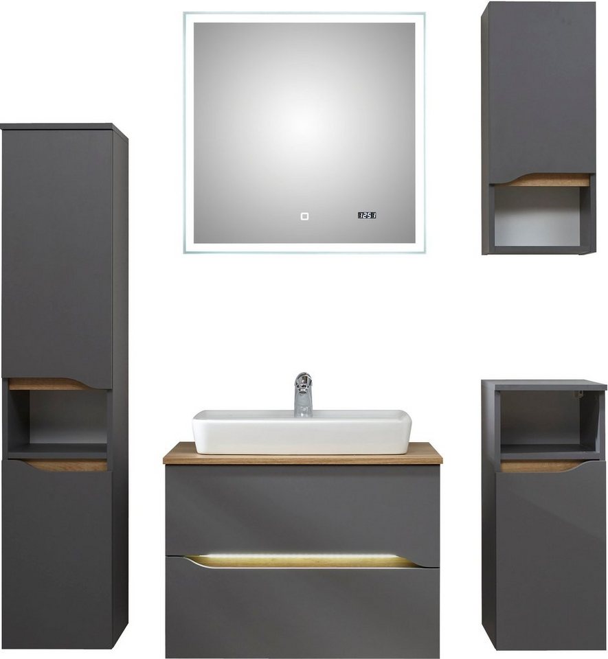Saphir Badmöbel Set Quickset 2 Teilig Keramik Aufsatzbecken Mit Led