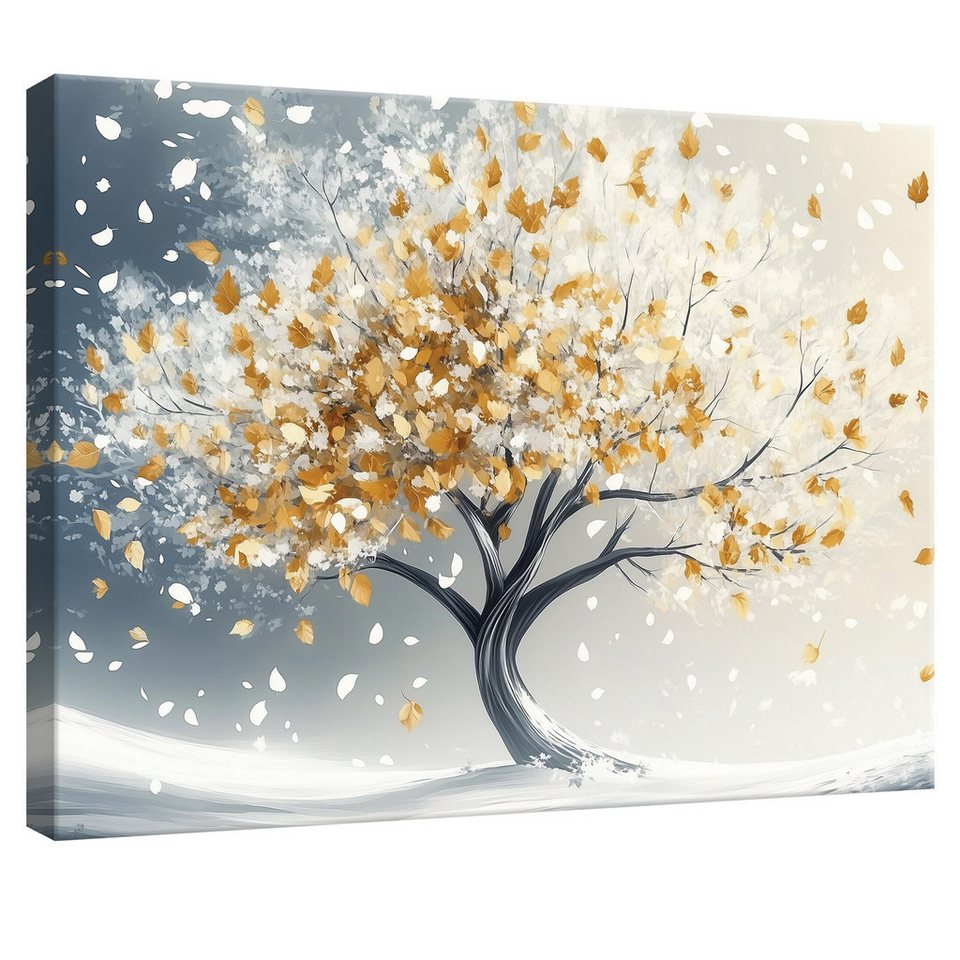 Wallarena Leinwandbild Baum Abstrakt Gold Blau Wandbilder Xxl Wand Deko