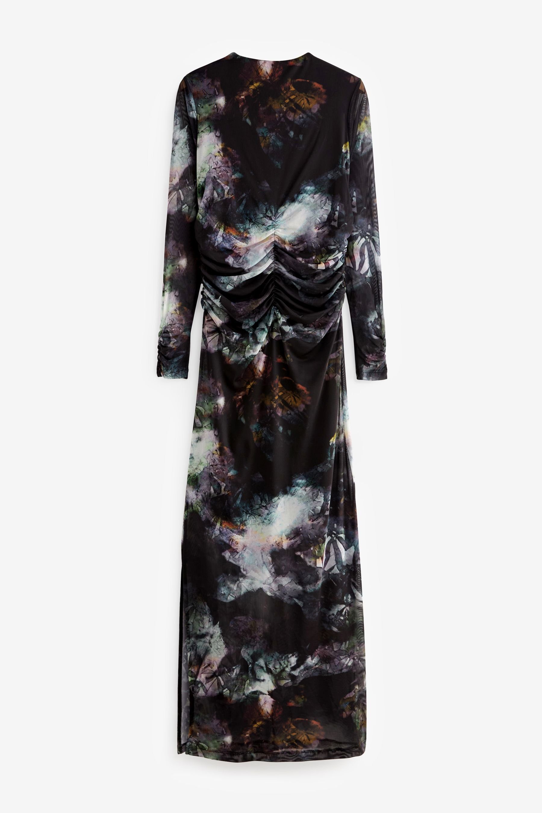 Next Midikleid Langärmeliges Gerüschtes Midikleid Mit Netzstoff 1 Tlg