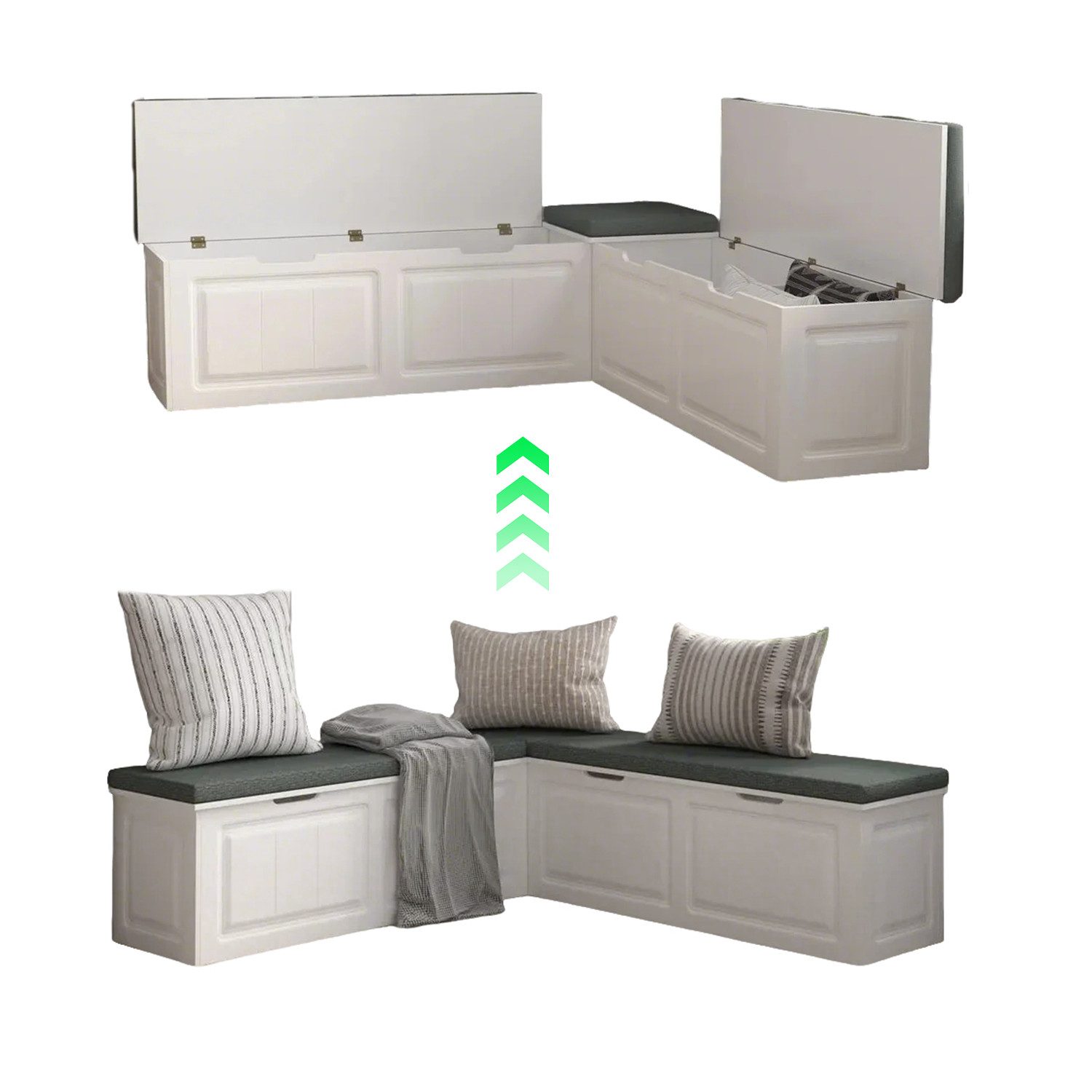 FUFU&GAGA Schuhschrank L-förmige Schuhschrank mit Sitzbank, 160 x 160 x 46.5 cm, MDF