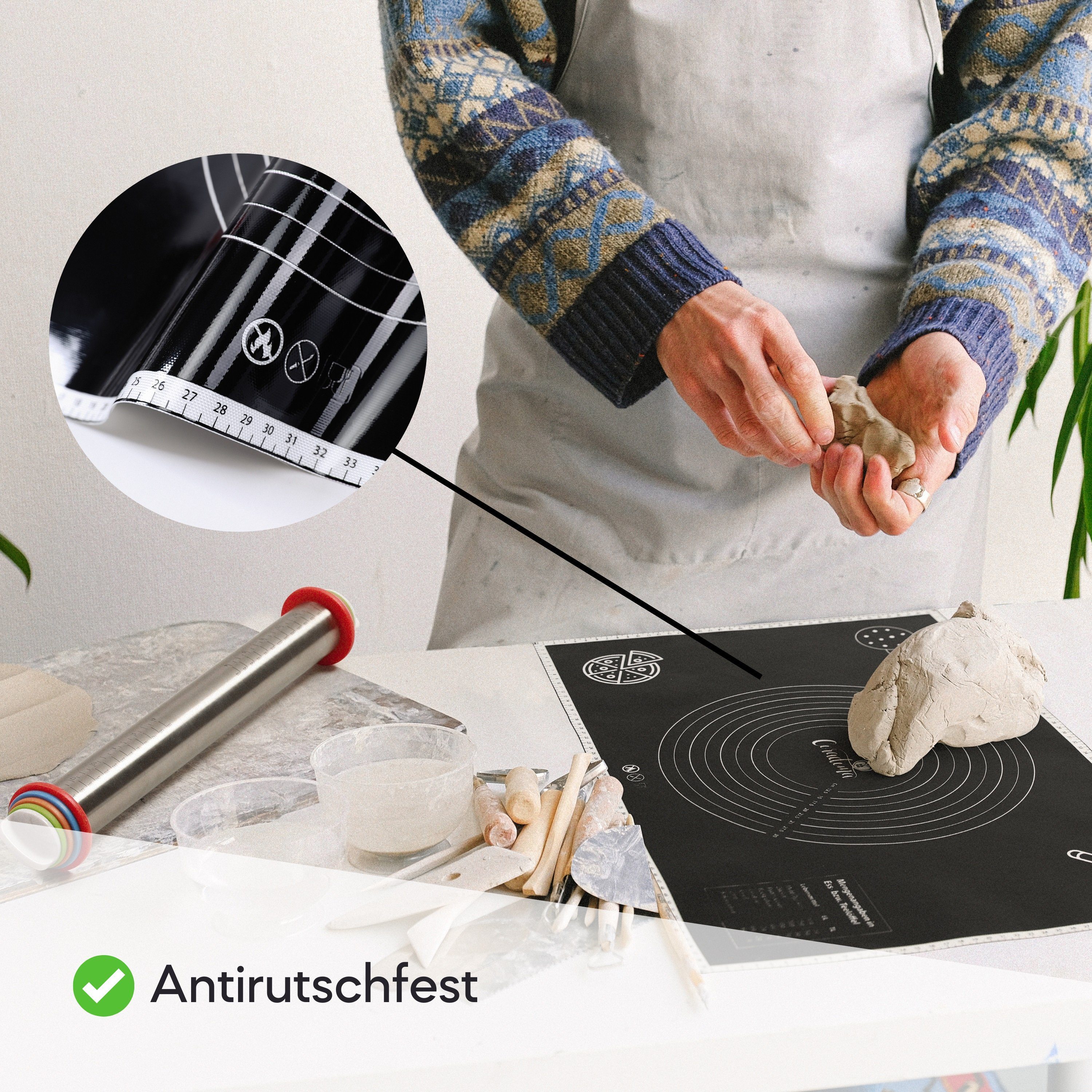 Coradoma Backmatte Backmatte 60x40 cm mit Teigroller Silikonmatte ...