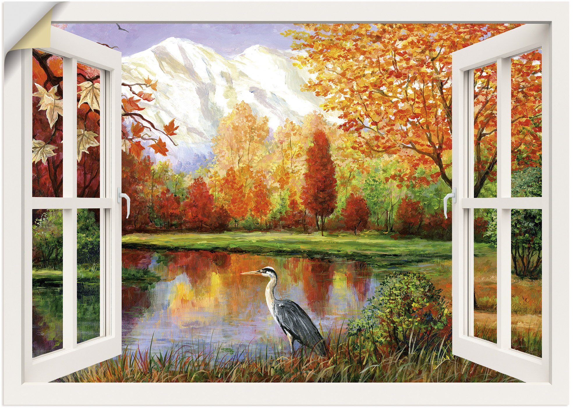 Artland Wandbild Herbst am See, Fensterblick (1 St), als Leinwandbild, Wandaufkleber in ...