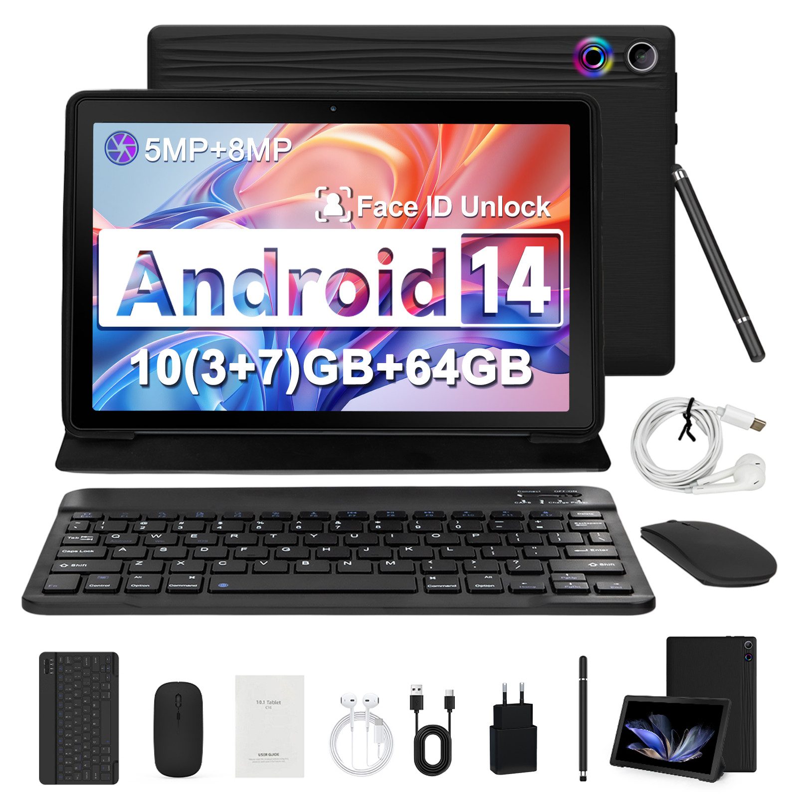 BUFO Bluetooth-Tastatur Maus Kopfhörer Stift Schutzhülle 64G Tablet (10 ...