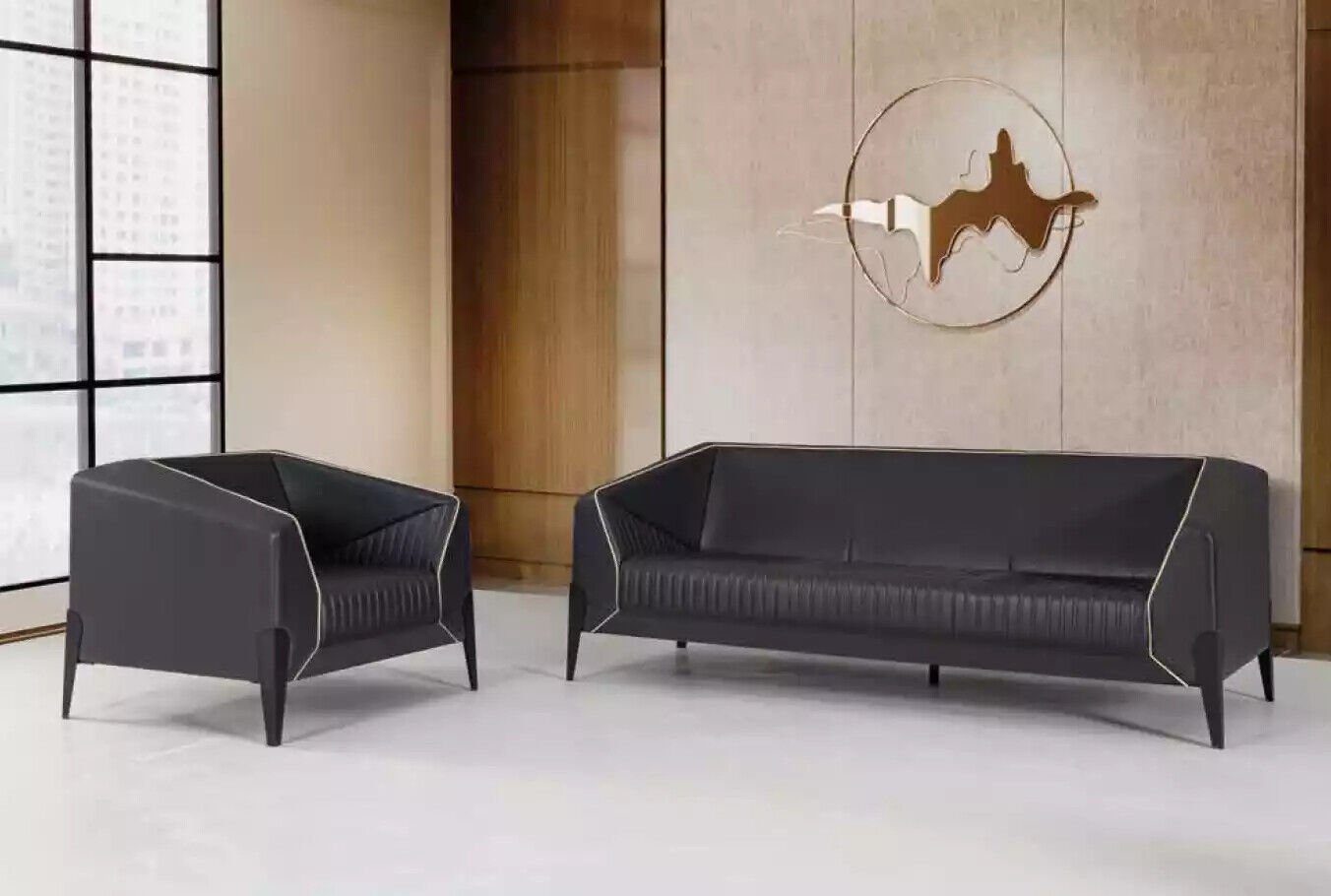 Jvmoebel Sofa Schwarze Büromöbel Sofagarnitur Sessel Dreisitzer