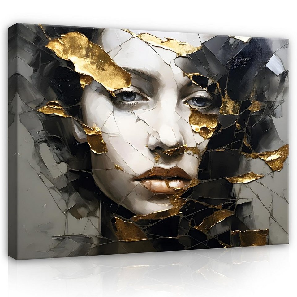 Wallarena Leinwandbild Frau Kunst Gold Abstrakt Schwarz Wandbild Xxl