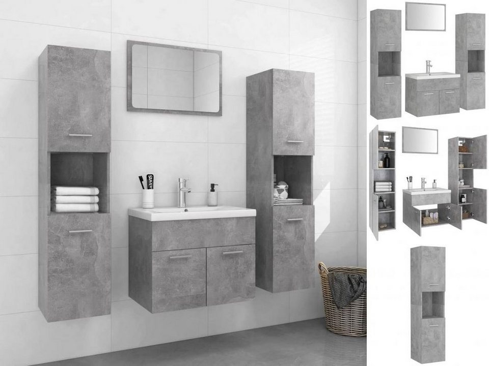 Vidaxl Badezimmer Set Badmöbel Set Betongrau Spanplatte Waschbecken