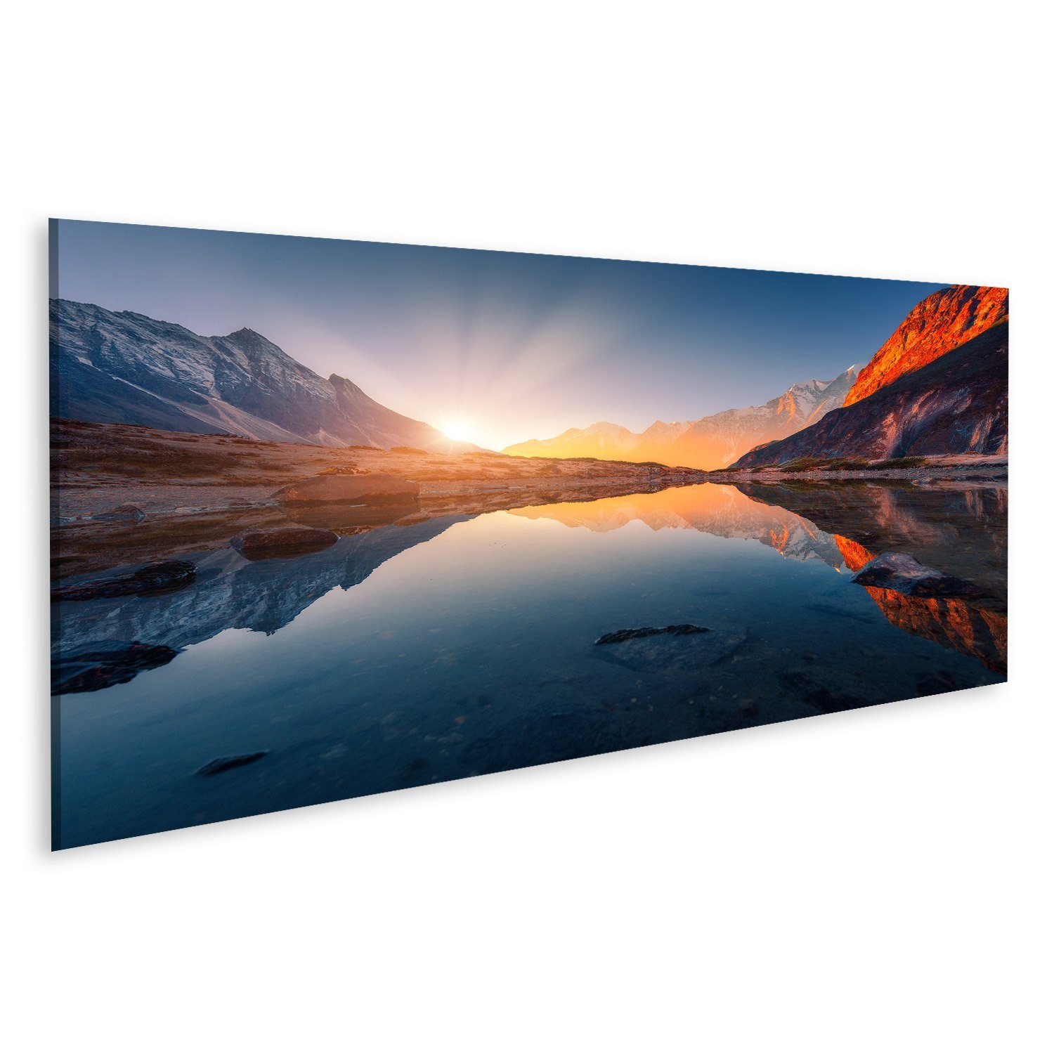 islandburner Leinwandbild »Bild auf Leinwand Schöne Landschaft Hohe Berge Beleuchtete Gipfel Stei«