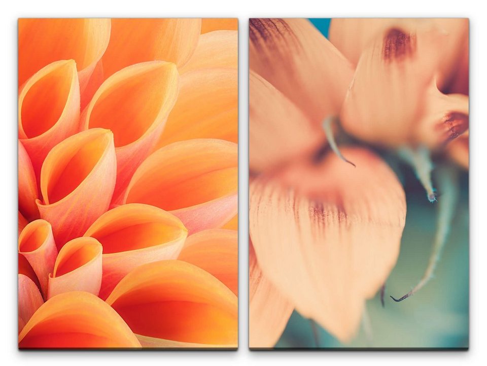 Sinus Art Leinwandbild 2 Bilder Je 60x90cm Dahlie Blüten Orchidee