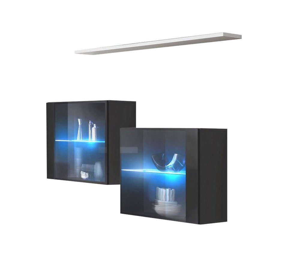 Jvmoebel Wohnwand Luxus Wohnwand Möbel Wohnzimmer Holz Hänge Vitrine