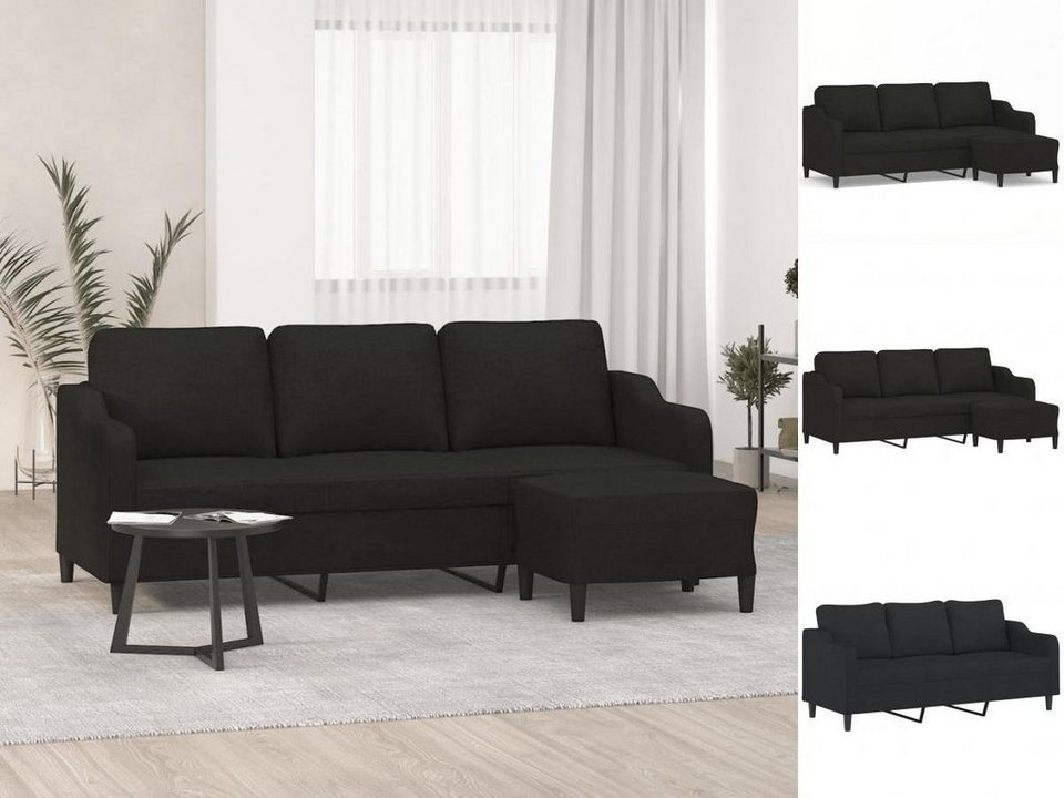 Vidaxl Sofa 3 Sitzer Sofa Mit Hocker Schwarz 180 Cm Stoff Eck Couch Mit