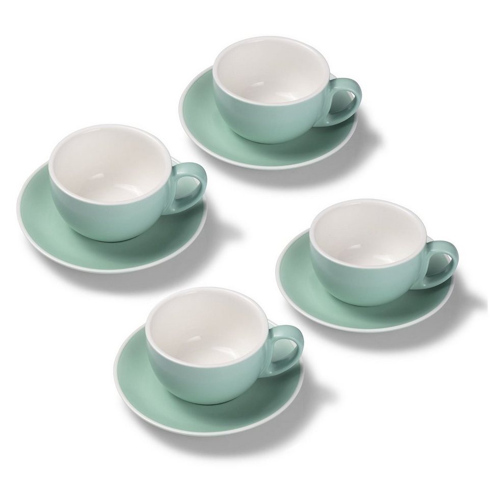 Terra Home Tasse 4er Milchkaffeetassen Set Türkis Matt 350 Ml Mit