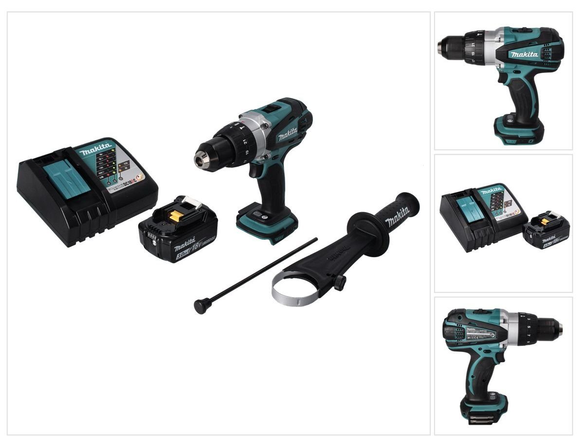 Makita Schlagbohrmaschine DHP 458 RM1 Akku Schlagbohrschrauber 18 V 91 Nm + 1x Akku 4,0 Ah + La