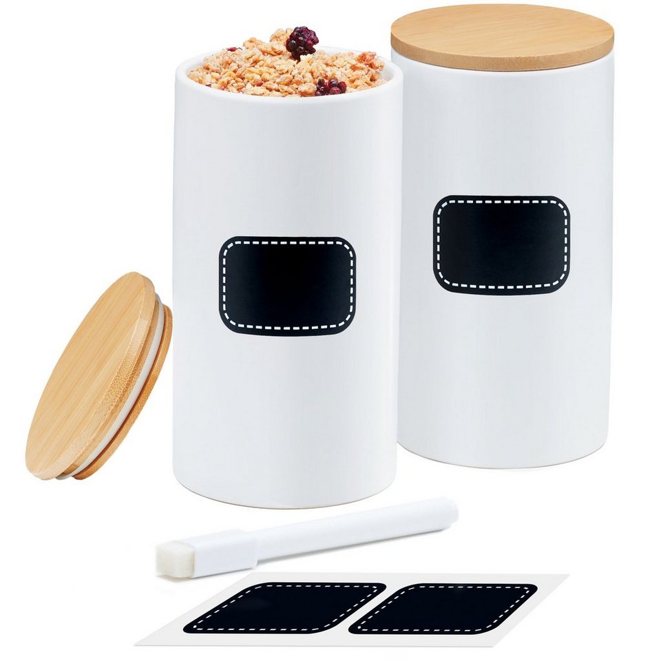Praknu Vorratsdose 2 Keramik Dosen Weiß 900ml Keramik Set 2 Tlg