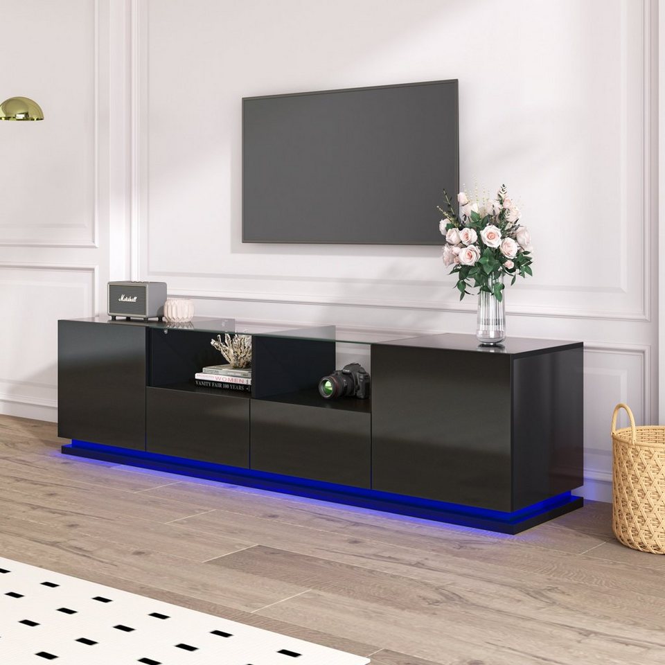 Merax Lowboard Mit Glastischplatte Und Led B165cm Tv Schrank