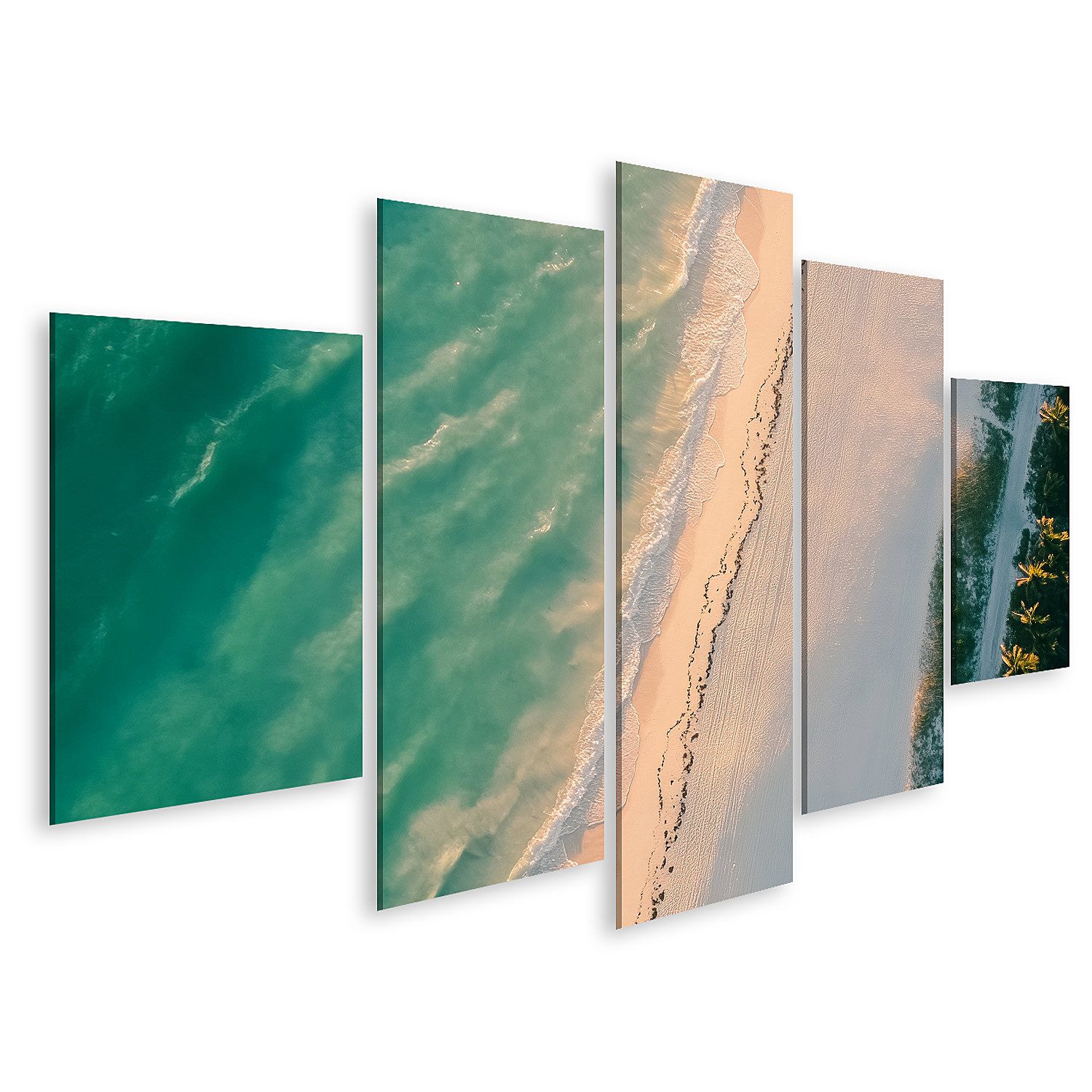 islandburner Leinwandbild, Luftaufnahme eines tropischen Strandes bei Sonnenuntergang, Format ...