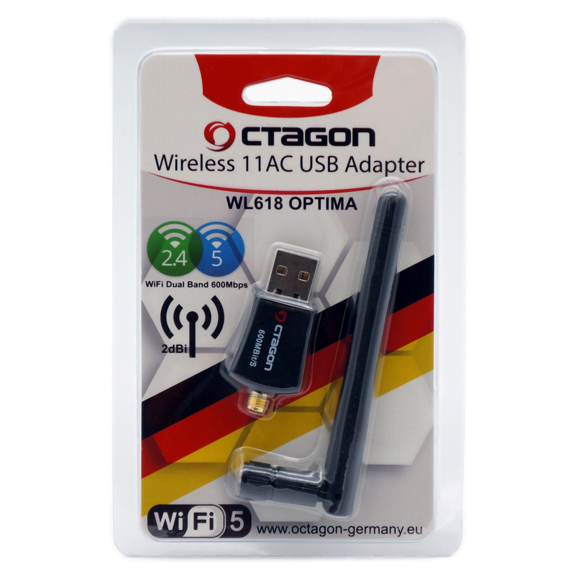 OCTAGON WL618 Optima WLAN 600 Mbit + 2dBi Antenne USB 2.0 Adapter (2.4 ...